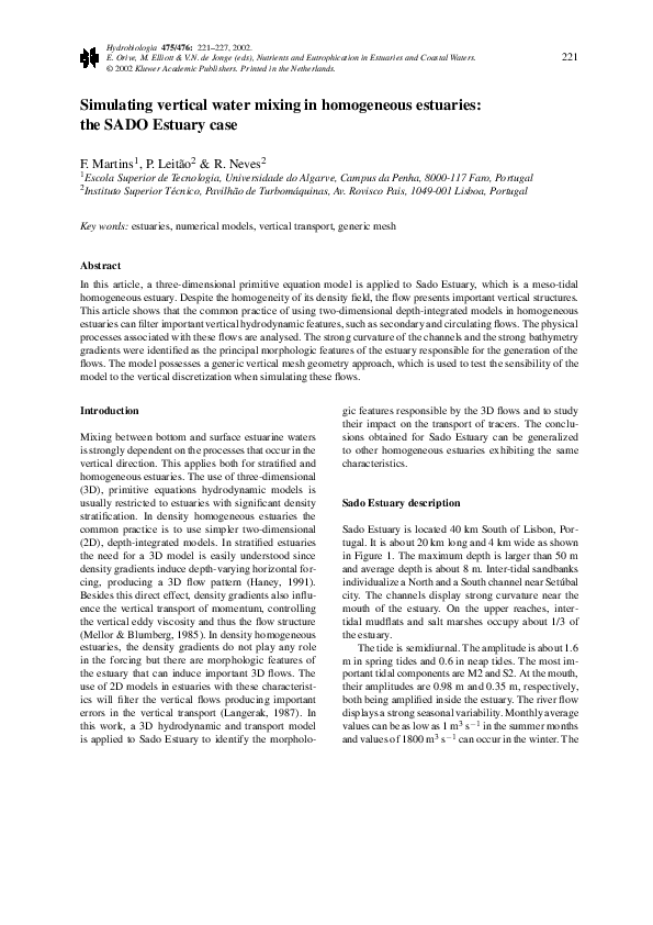 (PDF) Simulating vertical water mixing in homogeneous estuaries: The ...