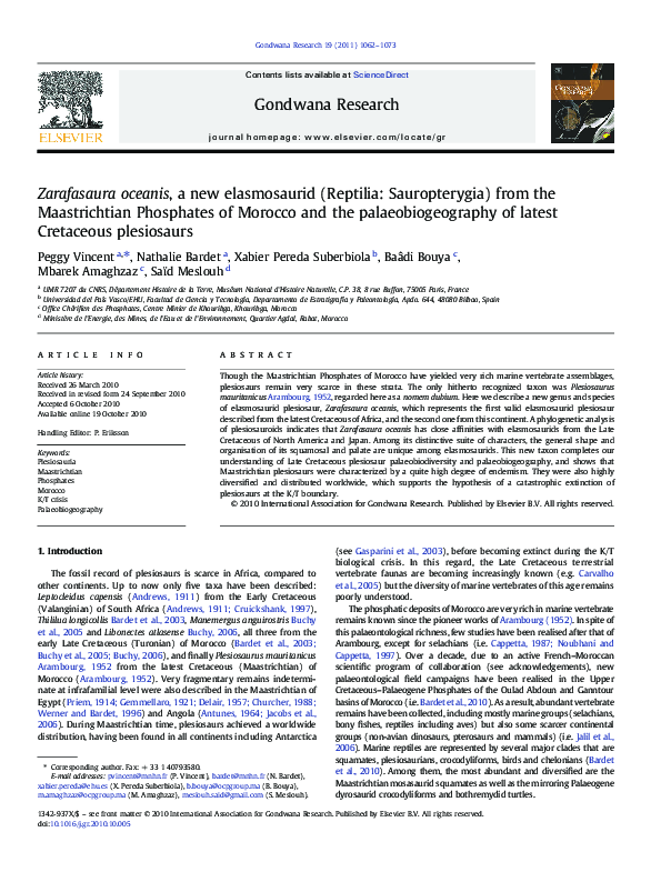 (PDF) Zarafasaura oceanis, a new elasmosaurid (Reptilia: Sauropterygia ...