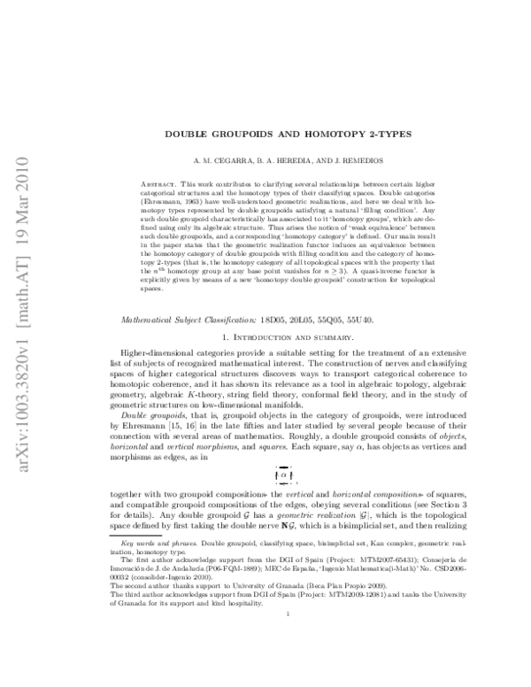 (PDF) Double Groupoids and Homotopy 2-types