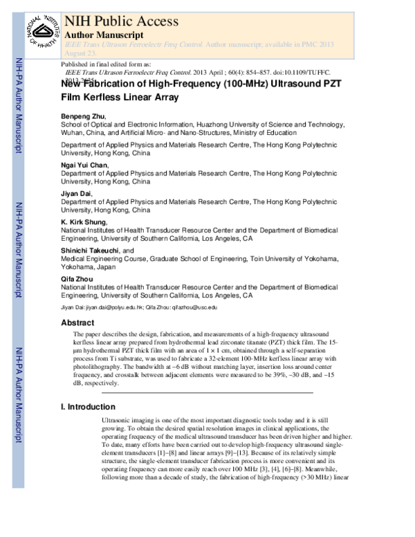 (PDF) New fabrication of high-frequency (100-MHz) ultrasound PZT film ...