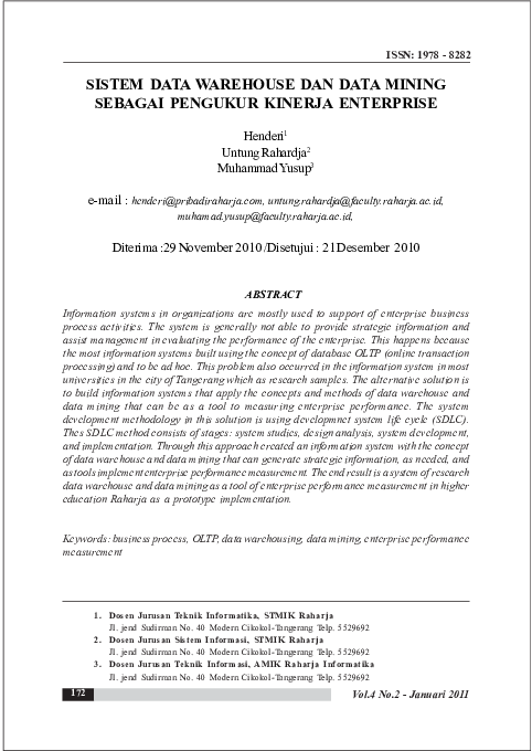 (PDF) Sistem Data Warehouse Dan Data Mining Sebagai Pengukur Kinerja Enterprise