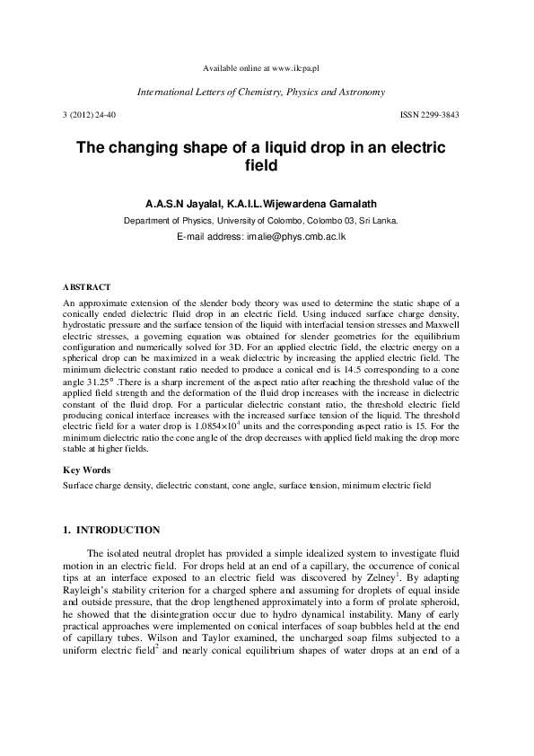 (PDF) The Changing Shape of a Liquid Drop in an Electric Field