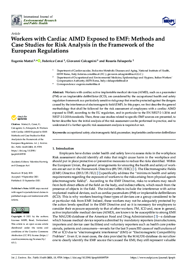 (PDF) Workers with Cardiac AIMD Exposed to EMF: Methods and Case ...