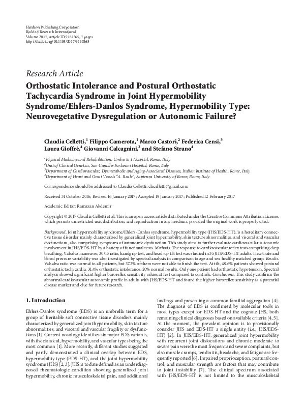 (PDF) Orthostatic Intolerance and Postural Orthostatic Tachycardia ...