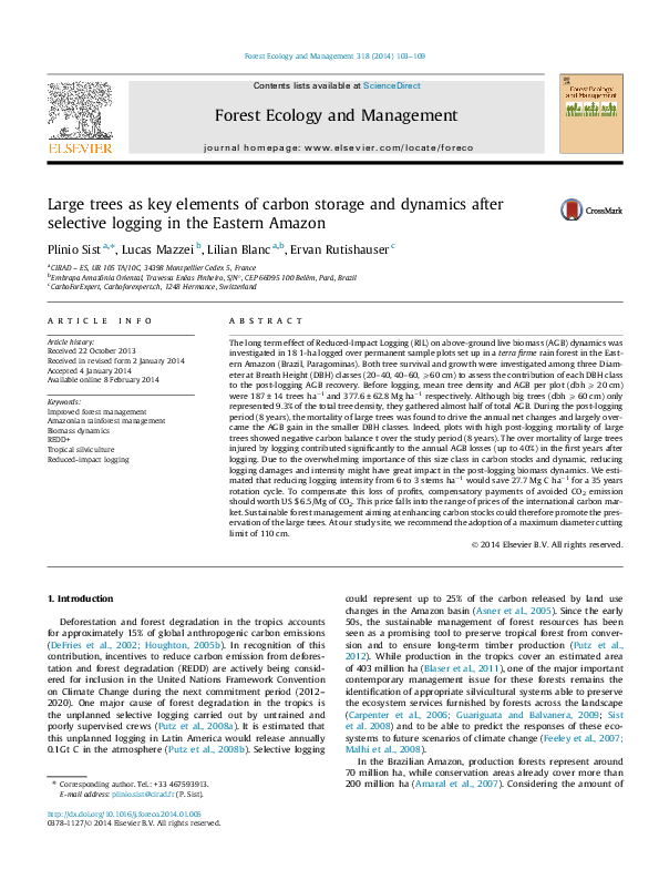 (PDF) Large trees as key elements of carbon storage and dynamics after ...