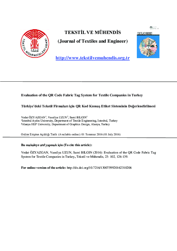 (PDF) Evaluation of the QR Code Fabric Tag System for Textile Companies ...