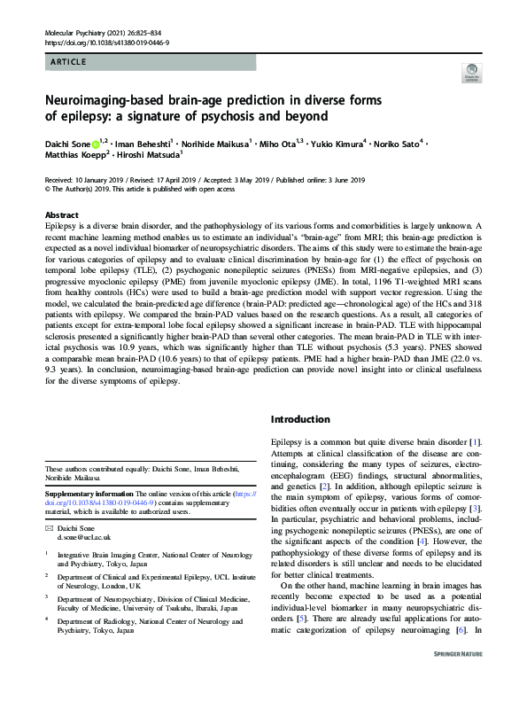 (PDF) Neuroimaging-based brain-age prediction in diverse forms of epilepsy: a signature of ...