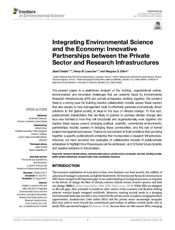 (PDF) Integrating Environmental Science and the Economy: Innovative ...