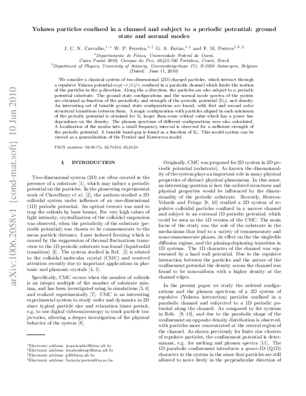 (PDF) Yukawa particles confined in a channel and subject to a periodic ...