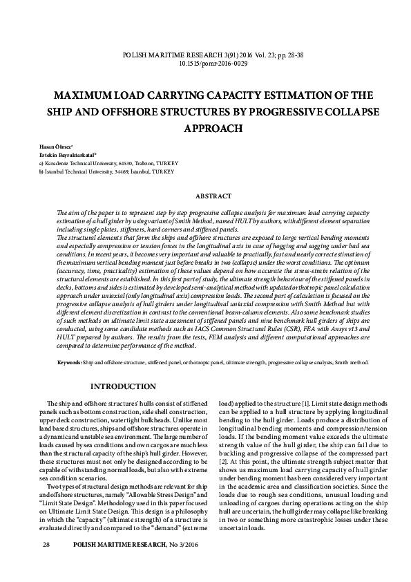 (PDF) Maximum Load Carrying Capacity Estimation of The Ship and ...