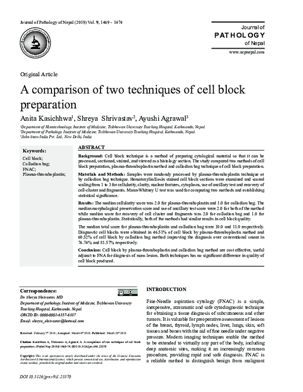 (PDF) A comparison of two techniques of cell block preparation | Shreya ...