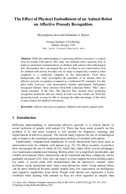 (PDF) The Effect of Physical Embodiment of an Animal Robot on Affective ...