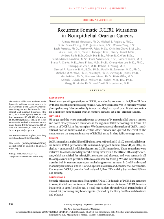 (PDF) Recurrent Somatic DICER1 Mutations in Nonepithelial Ovarian Cancers