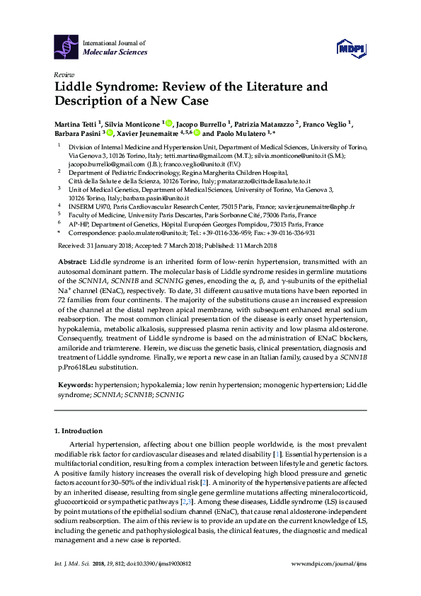 (PDF) Liddle Syndrome: Review of the Literature and Description of a ...