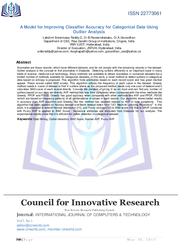 Pdf A Model For Improving Classifier Accuracy Using Outlier Analysis