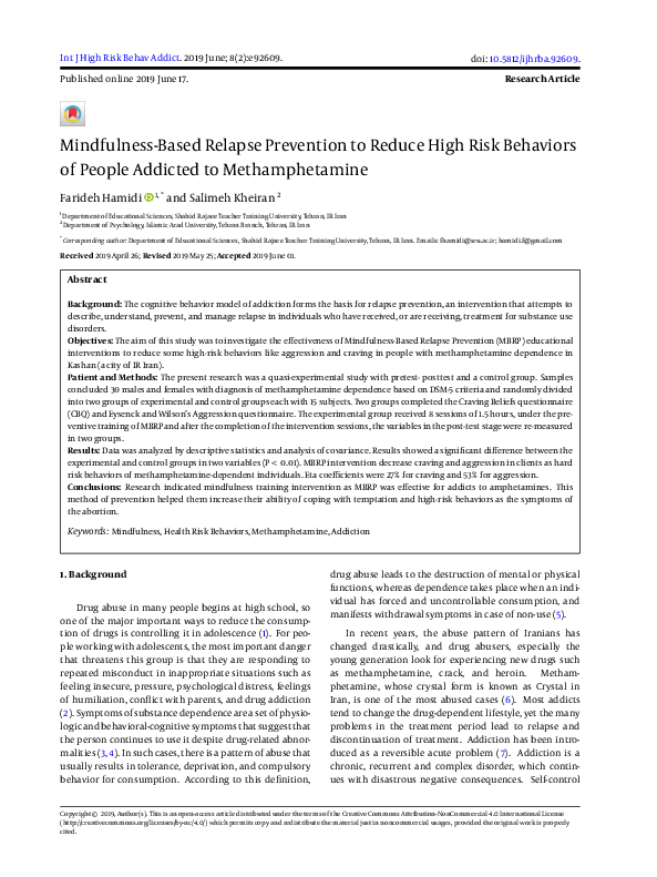 (PDF) Mindfulness-Based Relapse Prevention to Reduce High Risk ...