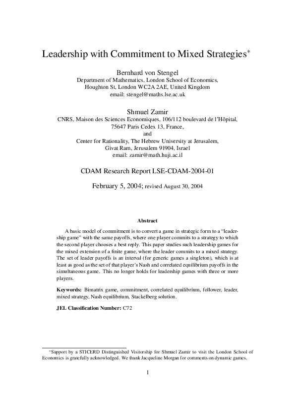 (PDF) Leadership With Commitment to Mixed Strategies