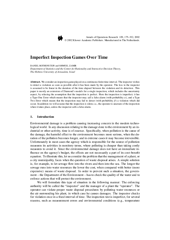 (PDF) Imperfect Inspection Games Over Time