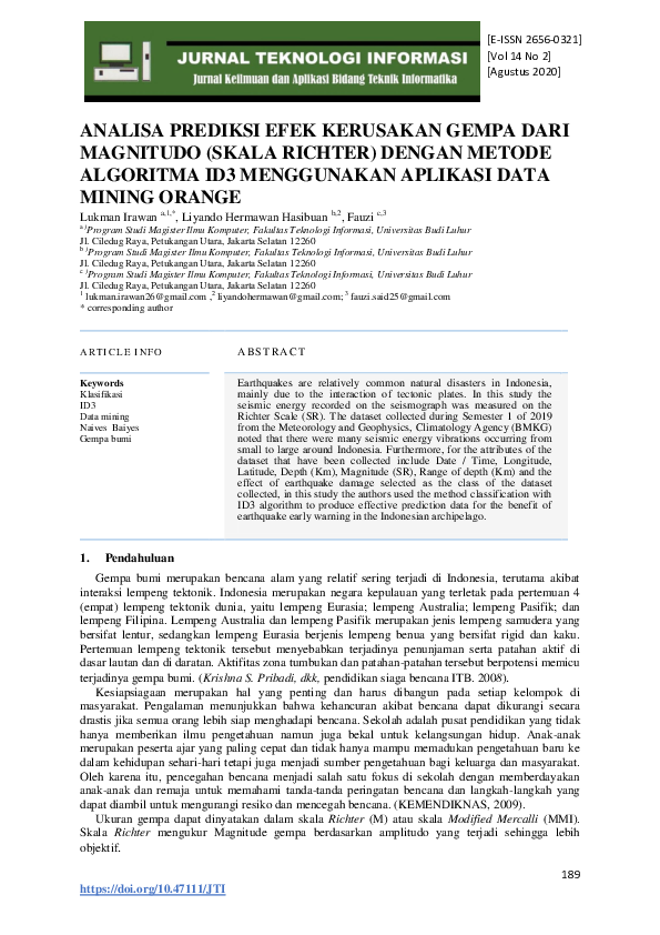 (PDF) Analisa Prediksi Efek Kerusakan Gempa Dari Magnitudo (Skala Richter) Dengan Metode ...