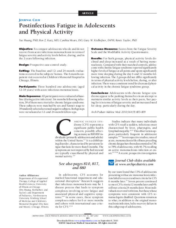 (PDF) Postinfectious Fatigue in Adolescents and Physical Activity