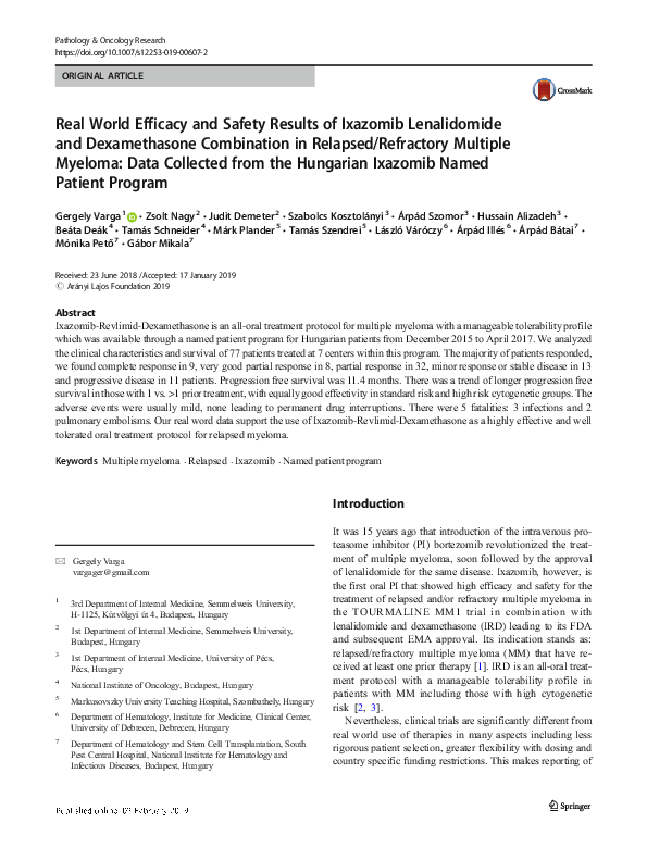 (PDF) Real World Efficacy and Safety Results of Ixazomib Lenalidomide and Dexamethasone ...