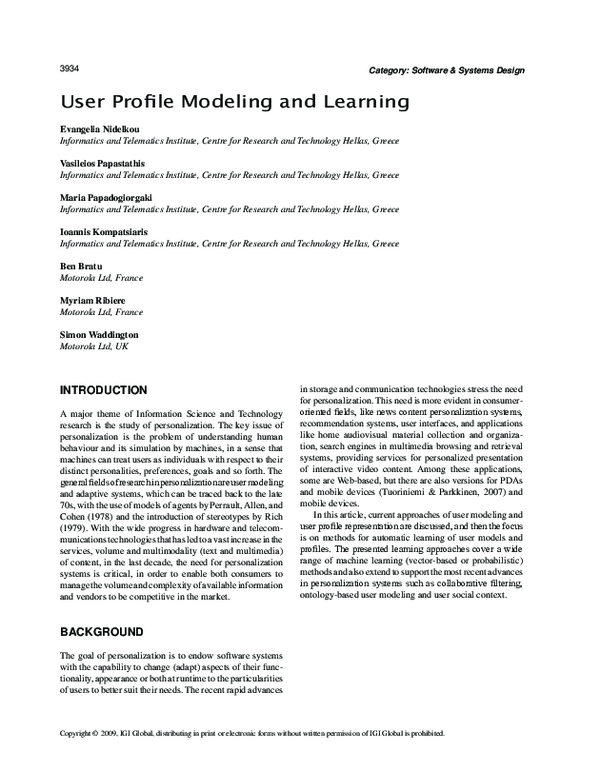 (PDF) User Profile Modeling and Learning