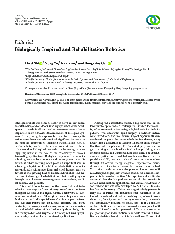 (PDF) Biologically Inspired and Rehabilitation Robotics