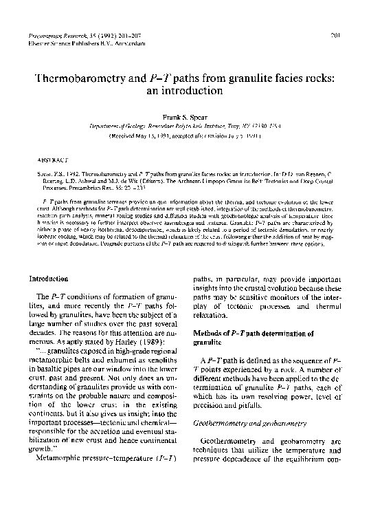 (PDF) Thermobarometry and P-T paths from granulite facies rocks: an introduction