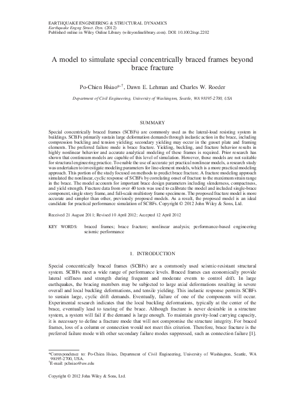 (PDF) A model to simulate special concentrically braced frames beyond ...