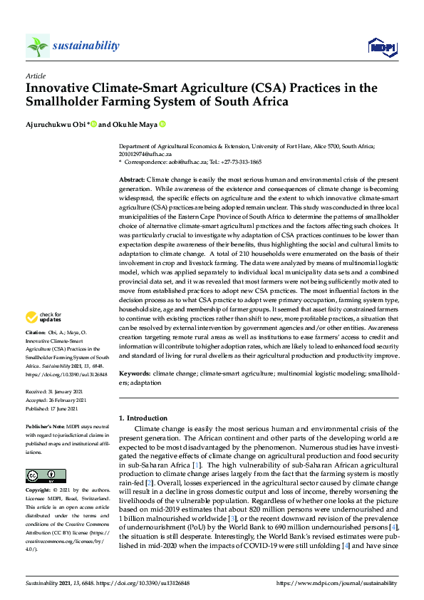 (PDF) Innovative Climate-Smart Agriculture (CSA) Practices in the ...