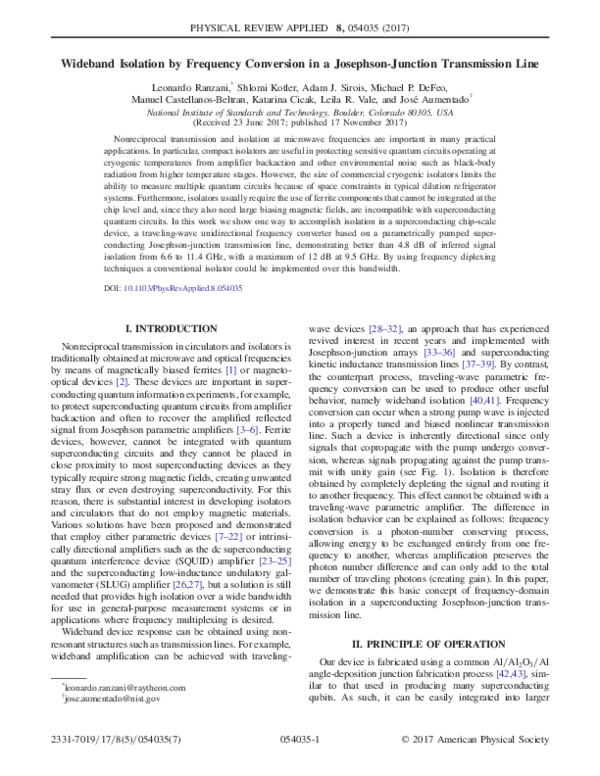 (PDF) Wideband Isolation by Frequency Conversion in a Josephson ...