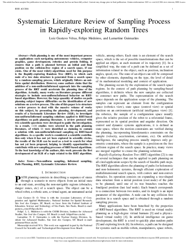 Pdf Systematic Literature Review Of Sampling Process In Rapidly Exploring Random Trees