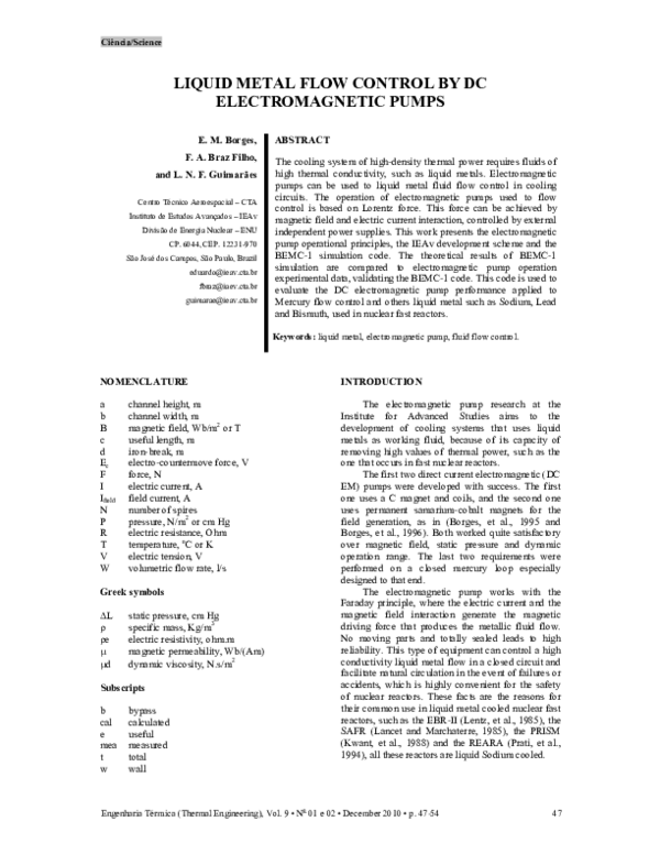(PDF) Liquid Metal Flow Control by DC Electromagnetic Pumps