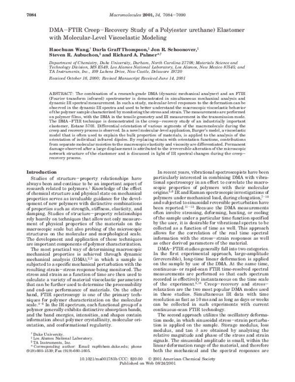 (PDF) DMA−FTIR Creep−Recovery Study of a Poly(ester urethane) Elastomer ...