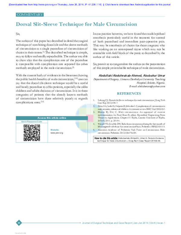 (PDF) Dorsal Slit-Sleeve Technique for Male Circumcision