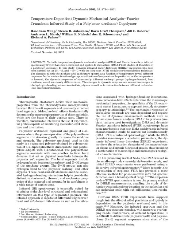 (PDF) Temperature Effects on DMA-FTIR of Poly(ester urethane) Copolymer
