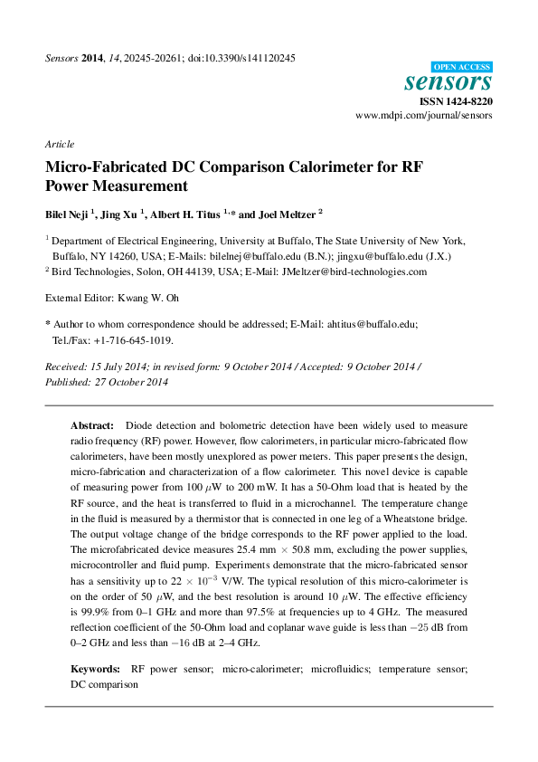 (PDF) Micro-Fabricated DC Comparison Calorimeter for RF Power Measurement