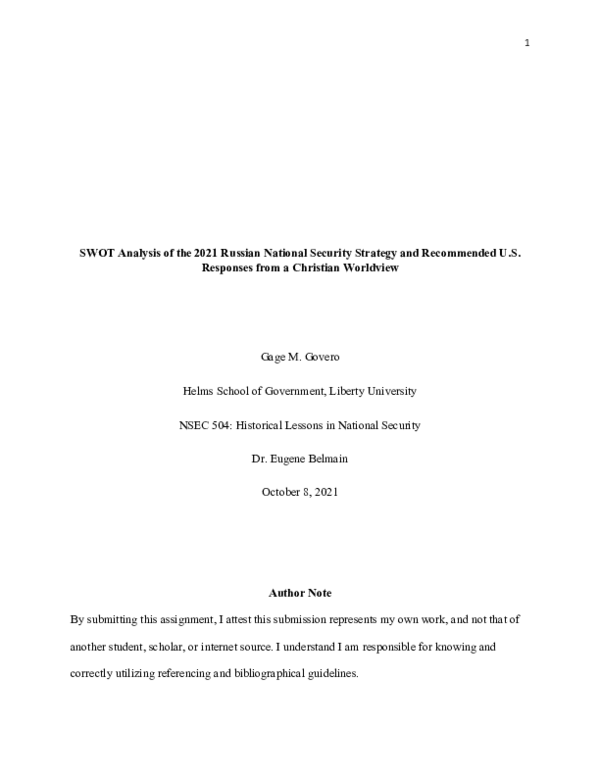 (DOC) SWOT Analysis of the 2021 Russian National Security Strategy and ...