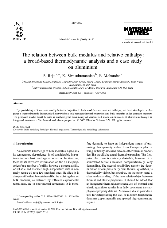 (PDF) The relation between bulk modulus and relative enthalpy: a broad ...