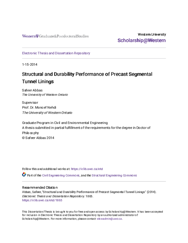 (PDF) Structural and Durability Performance of Precast Segmental Tunnel Linings