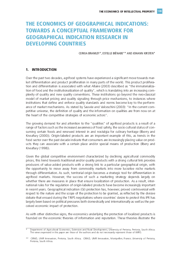 (PDF) The Economics of Geographical Indications: Towards a Conceptual ...