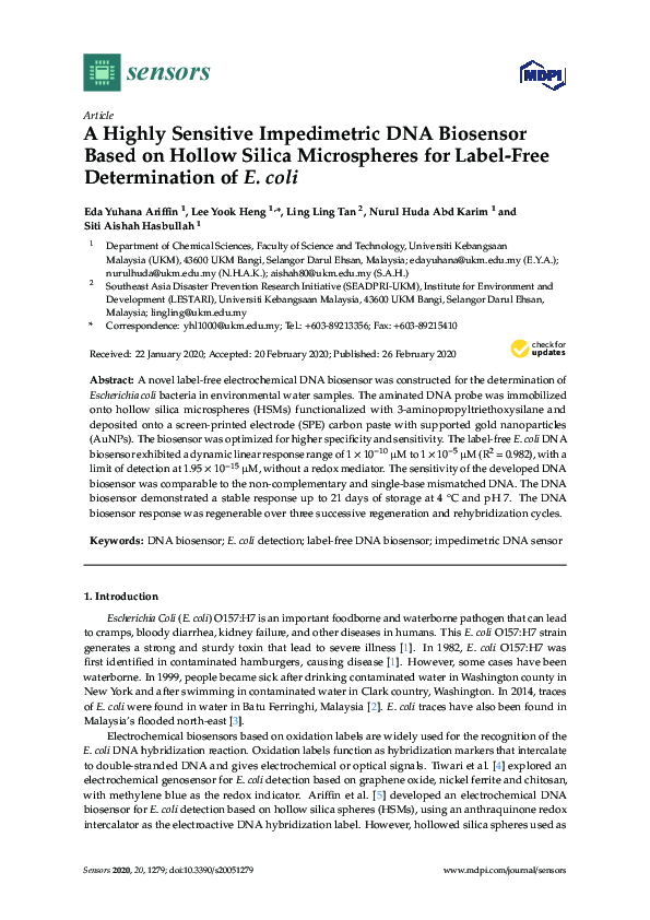 (PDF) A Highly Sensitive Impedimetric DNA Biosensor Based on Hollow ...