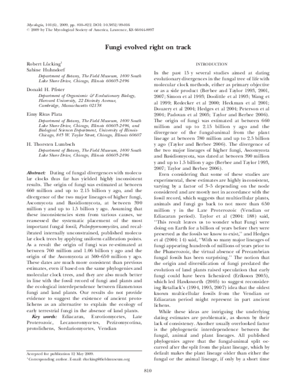 (PDF) Fungi evolved right on track