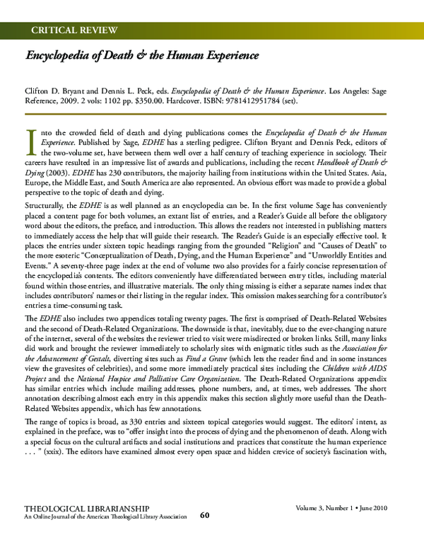 (PDF) Encyclopedia of Death the Human Experience