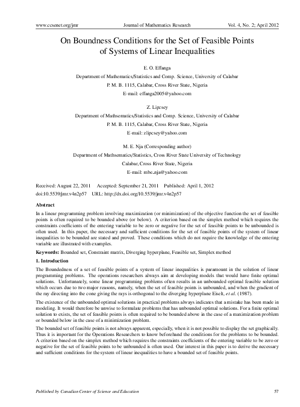 (PDF) On Boundness Conditions for the Set of Feasible Points of Systems ...