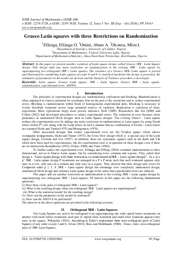 (PDF) Graeco Latin squares with three Restrictions on Randomization