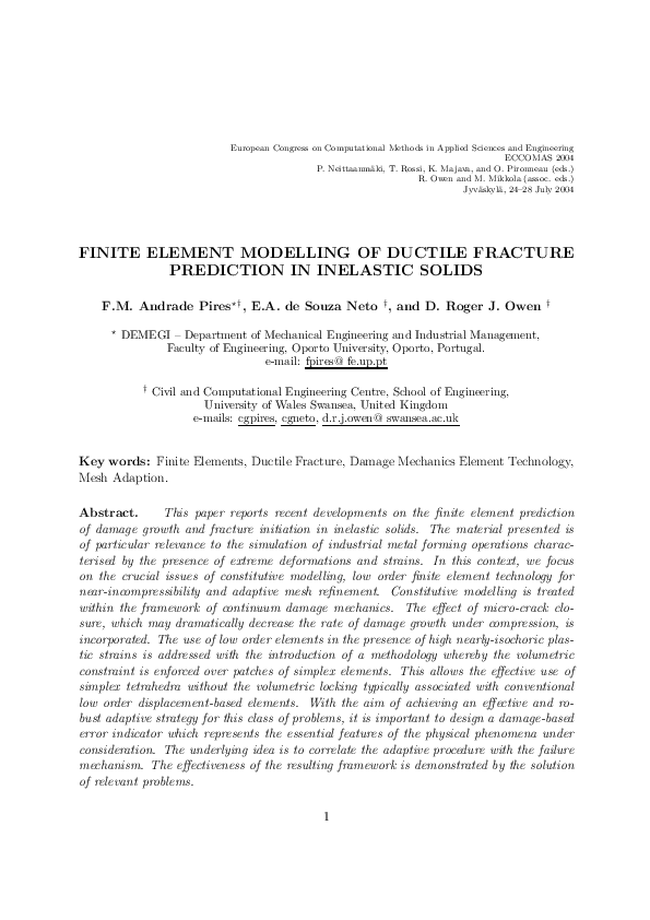 Pdf Finite Element Modelling Of Ductile Fracture Prediction In