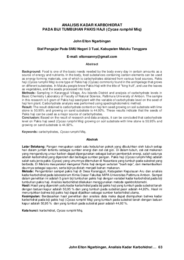 (PDF) ANALISIS KADAR KARBOHIDRAT PADA BIJI TUMBUHAN PAKIS HAJI (Cycas ...