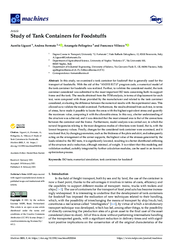 (PDF) Study of Tank Containers for Foodstuffs