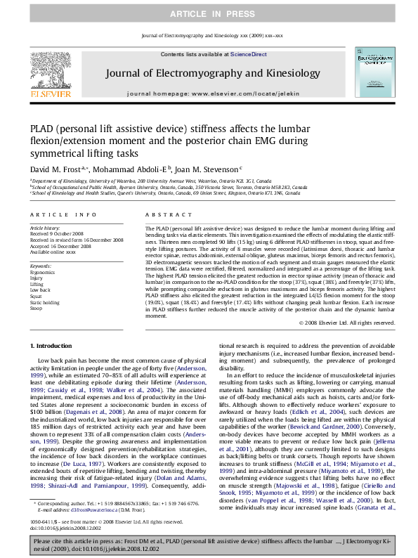 (PDF) PLAD (personal lift assistive device) stiffness affects the ...